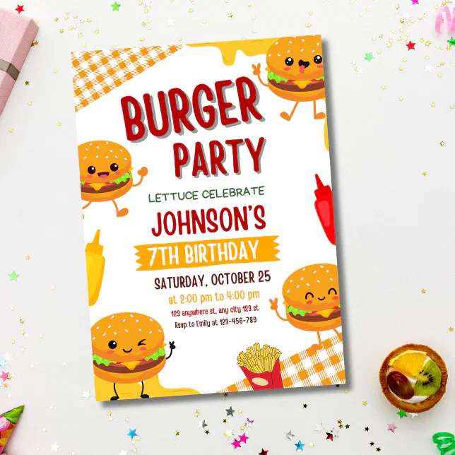 Burger Party Birthday Invitation, Backyard BBQ Invitation | Zazzle