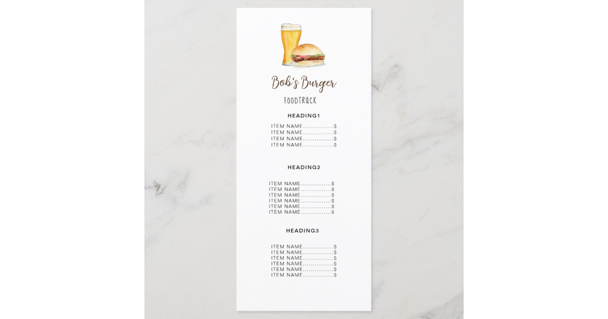 Burger Restaurant/ Food truck Menu Card | Zazzle