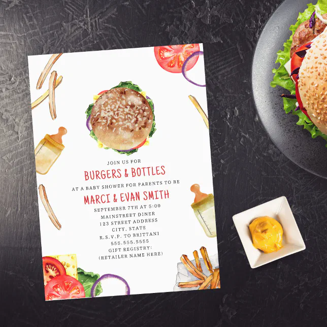 Burgers and Bottles Hamburger Baby Shower Invitation | Zazzle