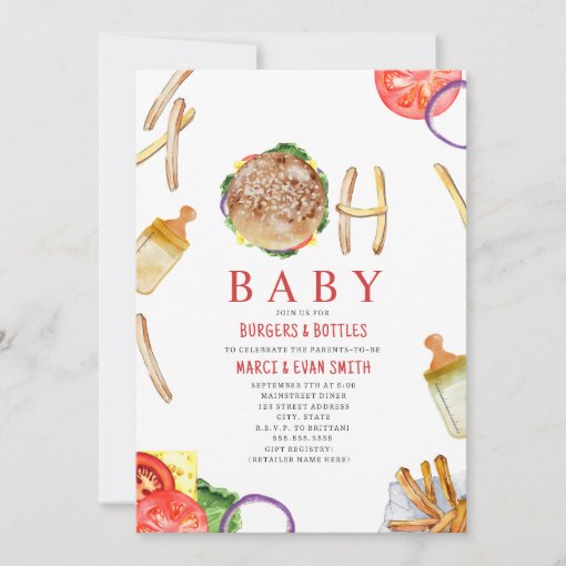 Burgers and Bottles Hamburger Oh Baby Shower Invitation | Zazzle