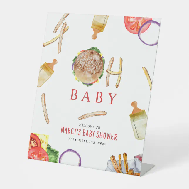 Burgers and Bottles Oh Baby Shower Welcome Pedestal Sign | Zazzle