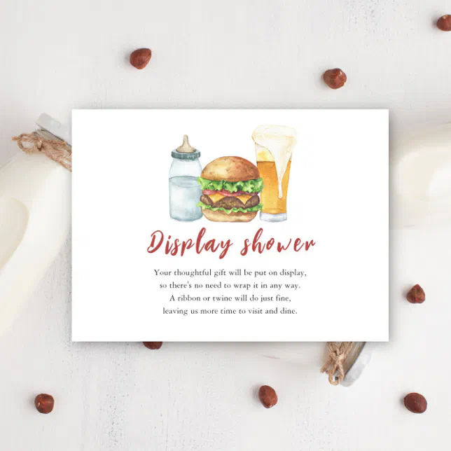 Burgers, Beer and Babies - Display shower Enclosure Card | Zazzle