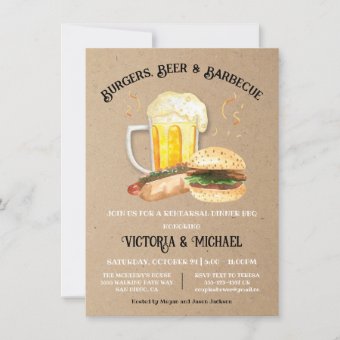 Burgers Beer and Barbecue Rehearsal Dinner Kraft Invitation | Zazzle