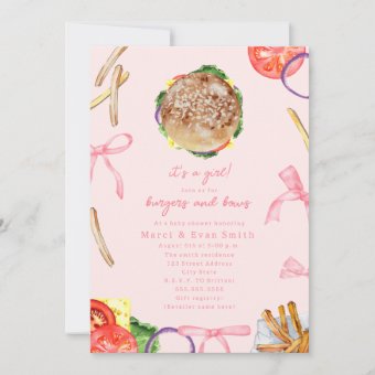 Burgers & Bows Hamburger BBQ Cookout Baby Shower Invitation | Zazzle