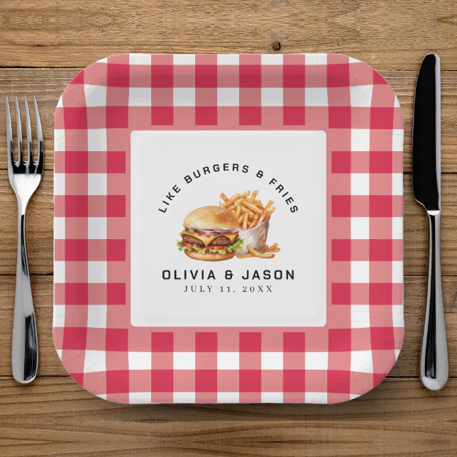 Burgers & Fries Picnic Wedding Shower Paper Plates | Zazzle