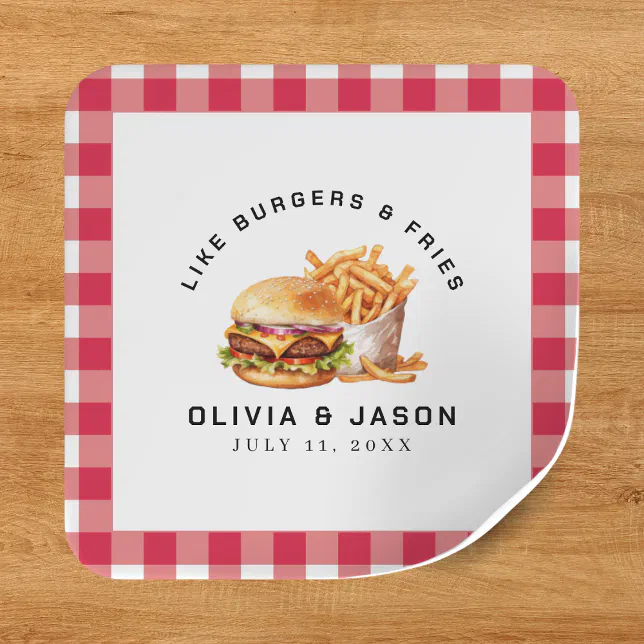 Burgers & Fries Picnic Wedding Shower Square Sticker | Zazzle