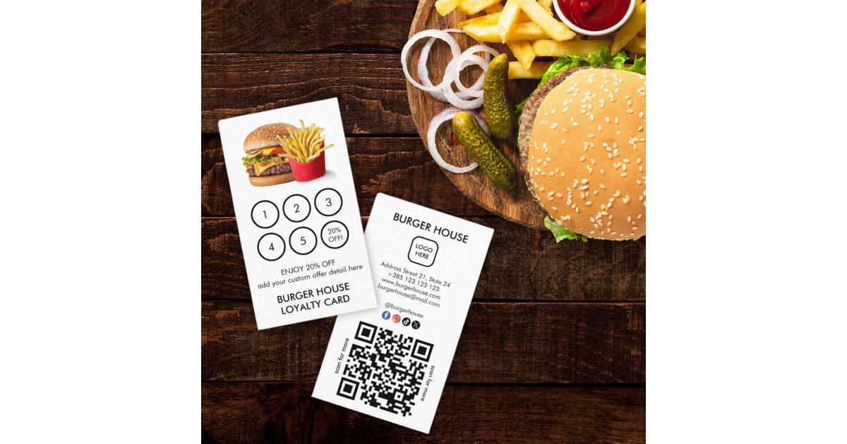 Burgers Restaurant QR Code Minimal Loyalty Card | Zazzle