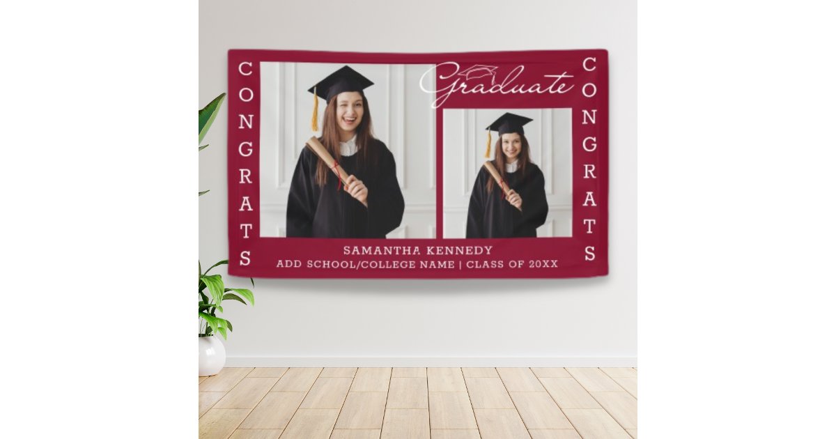 Burgundy 2 Photo Collage Congrats Grad 2023 Banner | Zazzle