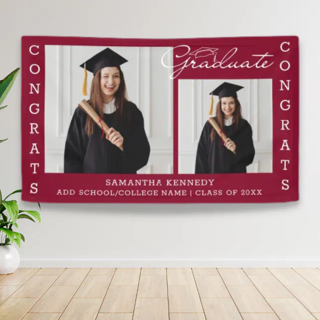 Burgundy 2 Photo Collage Congrats Grad 2023 Banner | Zazzle