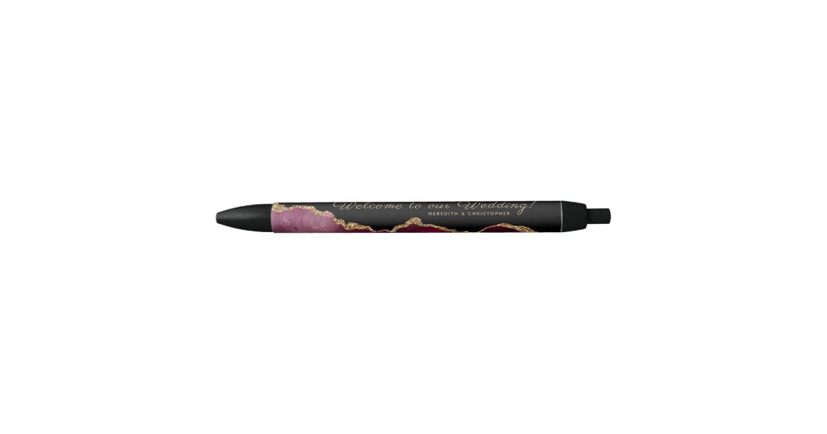 Burgundy Agate Gold Wedding Welcome Pen | Zazzle
