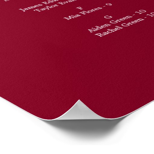 Burgundy Alphabetical Seating Chart Poster | Zazzle