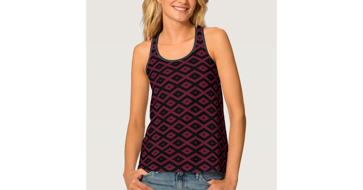 Burgundy and black diamond pattern tank top | Zazzle