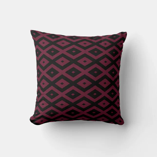 Burgundy and black diamond pattern throw pillow | Zazzle