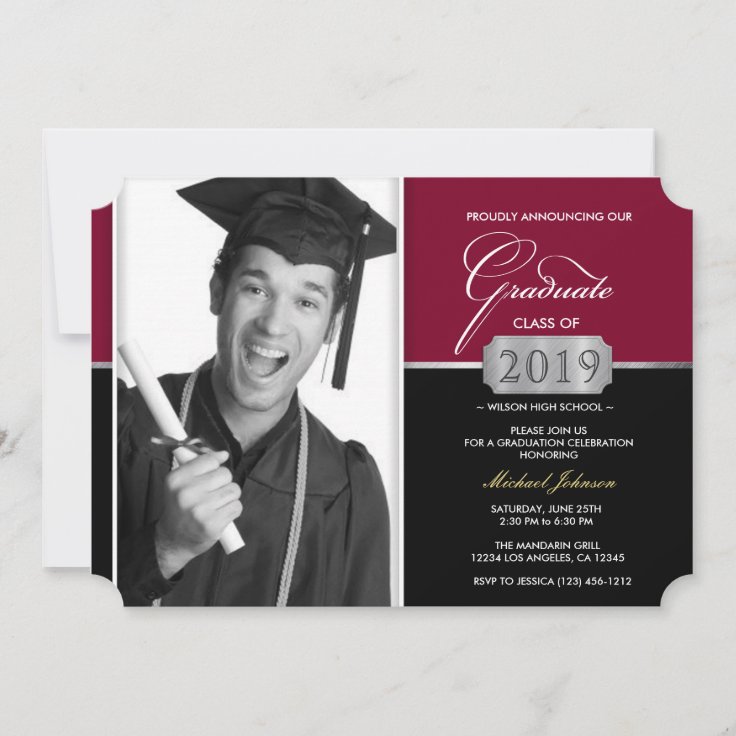 Burgundy and Black Modern Class of 2019 Graduation Invitation | Zazzle