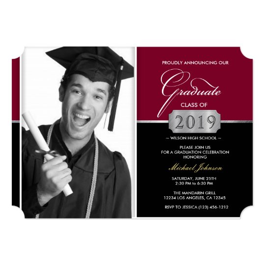 Burgundy and Black Modern Class of 2019 Graduation Invitation | Zazzle.com