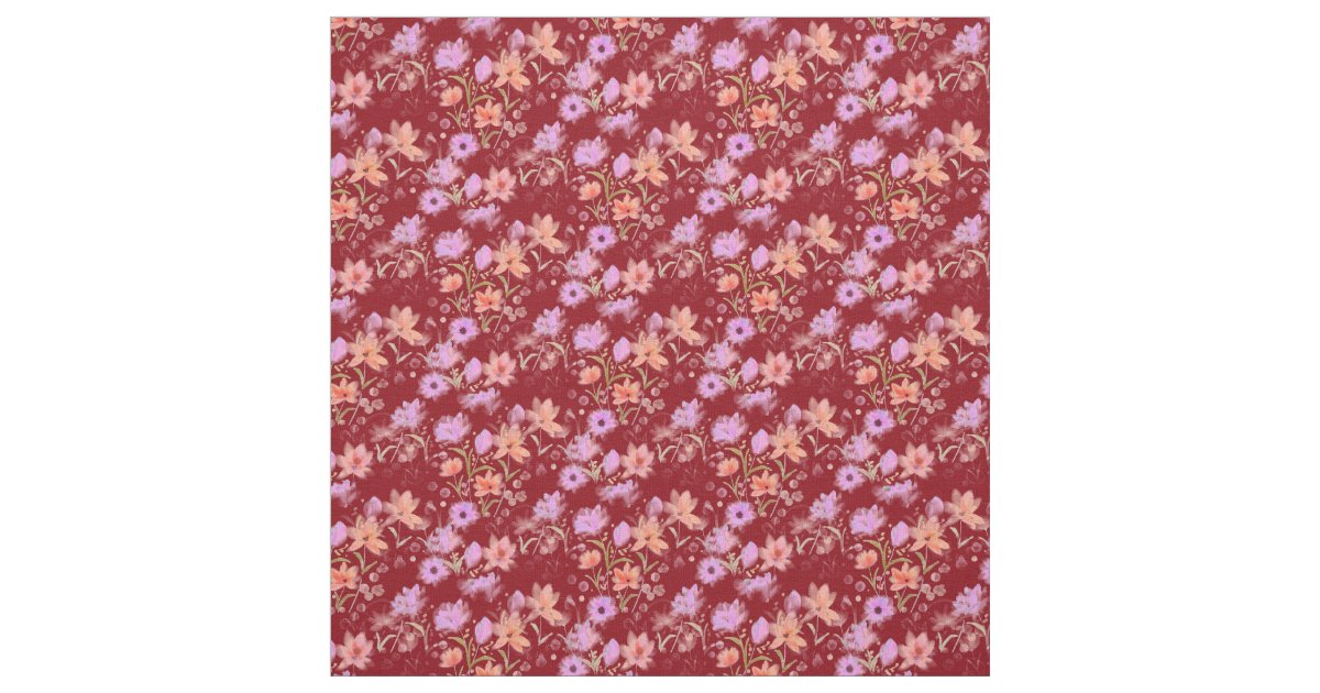 Burgundy and Blush Pink Vintage Floral Pattern Fabric | Zazzle