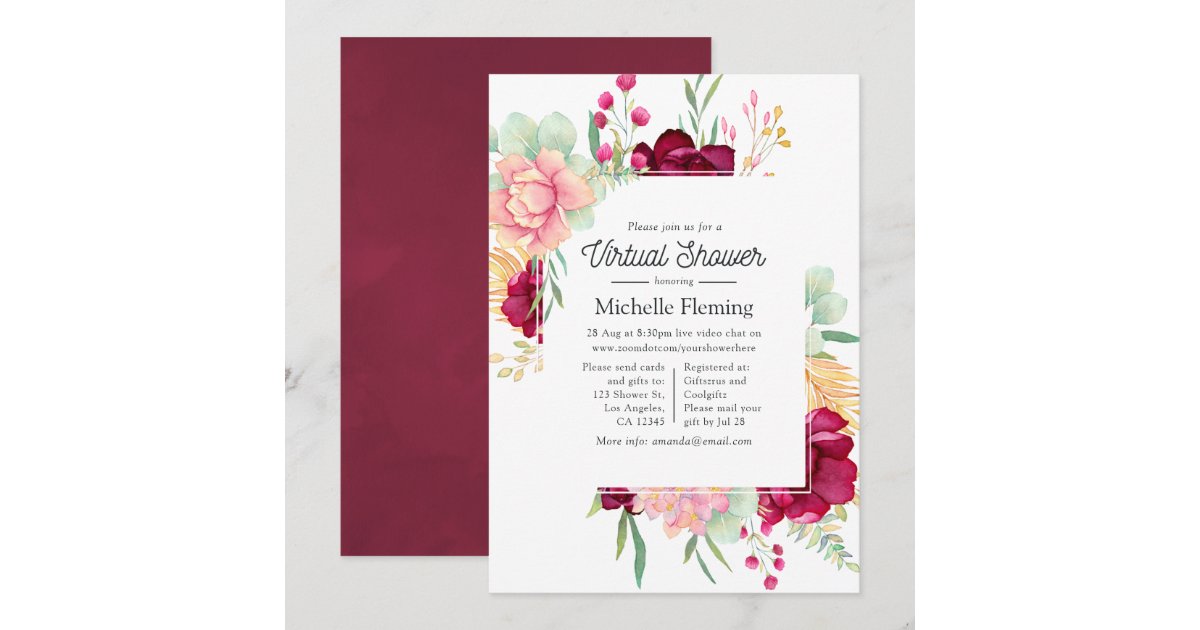 Burgundy and Blush Virtual Shower Invitation | Zazzle