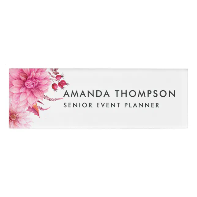 Burgundy and Blush Watercolor Floral Name Tag | Zazzle