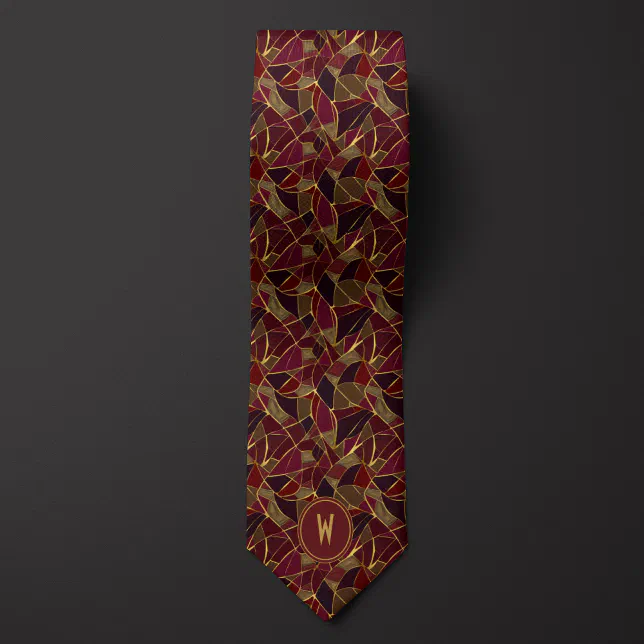 Burgundy and Gold Abstract Stained Glass Neck Tie | Zazzle