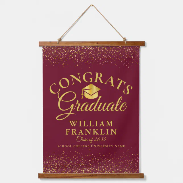 Burgundy And Gold Congrats Graduate Graduation Hanging Tapestry | Zazzle