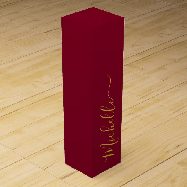 Burgundy and Gold Elegant Typography Wine Box | Zazzle