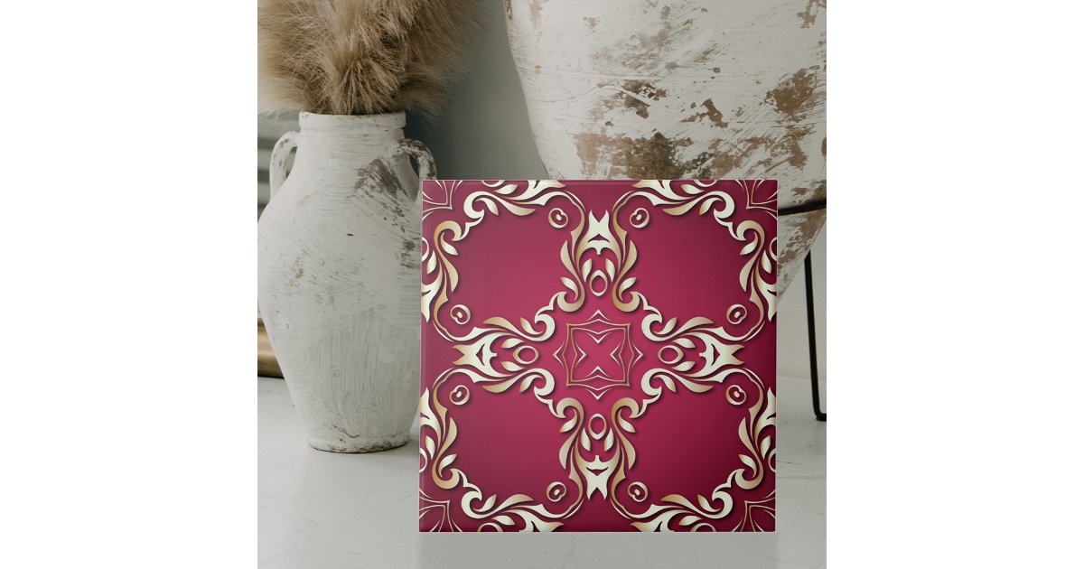 Burgundy And Gold Elegant Vintage Classic Royal Ceramic Tile | Zazzle