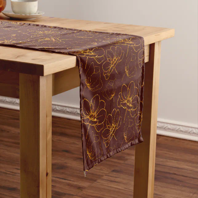 Burgundy and Gold Floral Short Table Runner | Zazzle