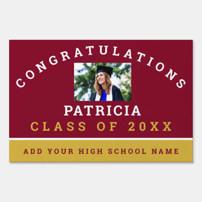 Burgundy And Gold Graduation Graduate Photo Sign | Zazzle