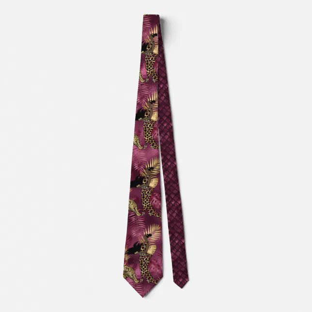 Burgundy and Gold Leopard Series Design 10 Neck Tie | Zazzle