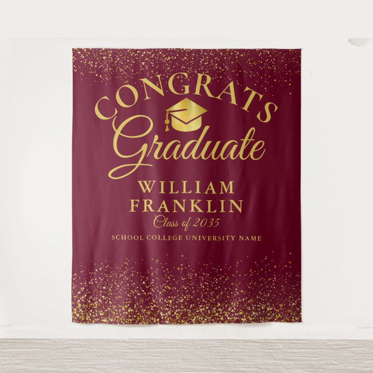 Burgundy And Gold Modern Graduation Photo Backdrop | Zazzle
