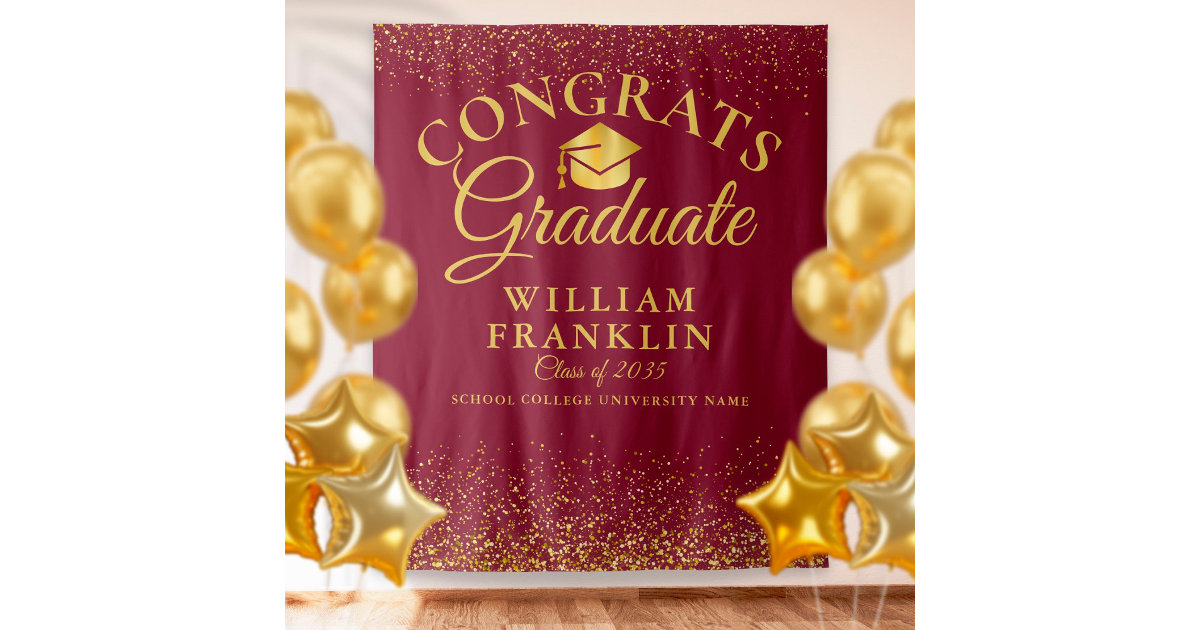 Burgundy And Gold Modern Graduation Photo Backdrop | Zazzle