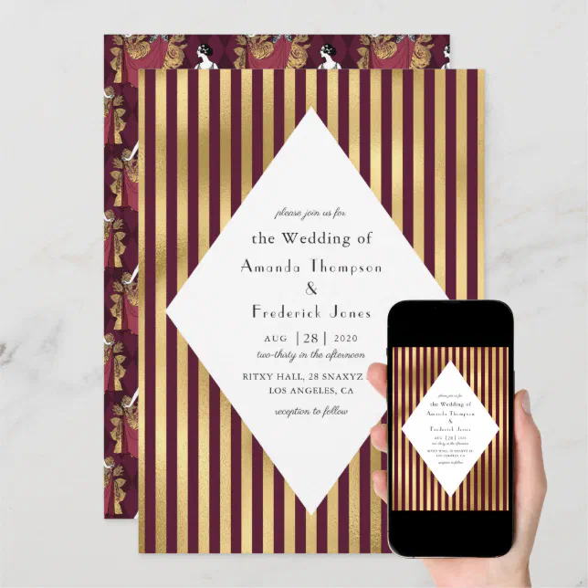 Burgundy and Gold Paris Themed Wedding Invitation | Zazzle