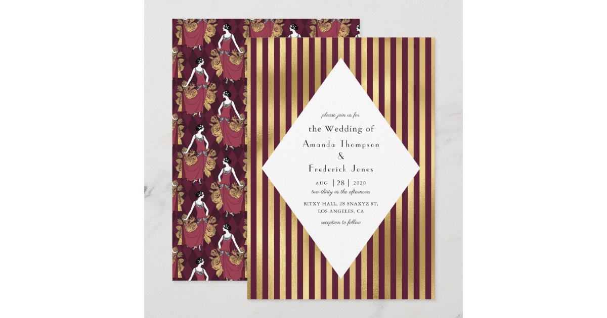 Burgundy and Gold Paris Themed Wedding Invitation | Zazzle