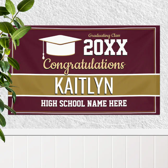 Burgundy and Gold School Colors Graduation Banner | Zazzle