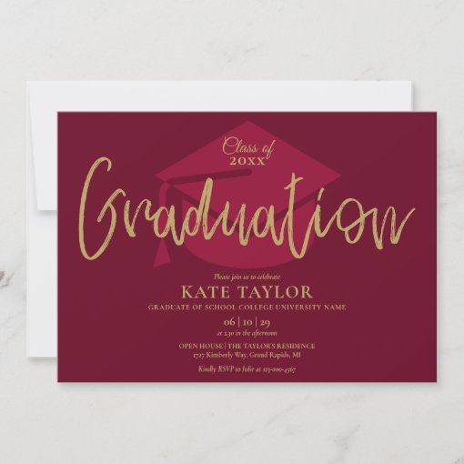 Burgundy And Gold Script Graduation Party Invitation | Zazzle