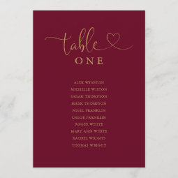 Burgundy And Gold Table Number Seating Chart | Zazzle