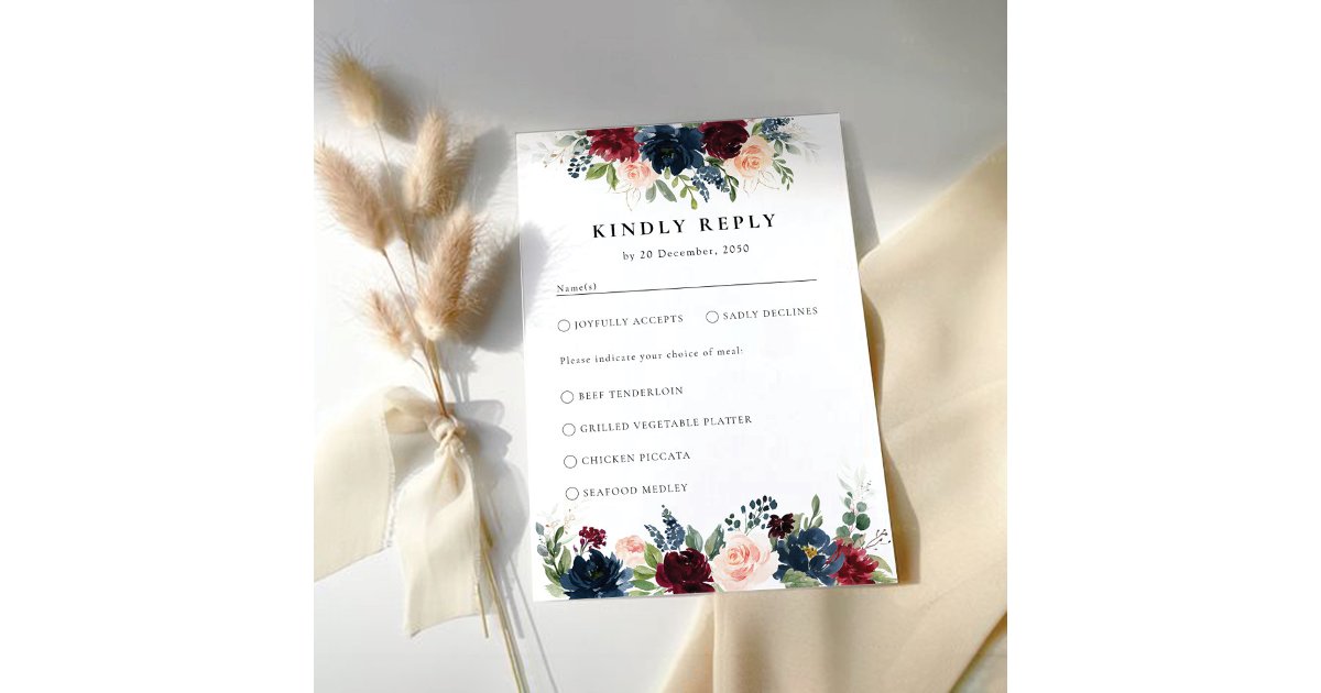 Burgundy and Navy Wedding Ceremony RSVP Card | Zazzle