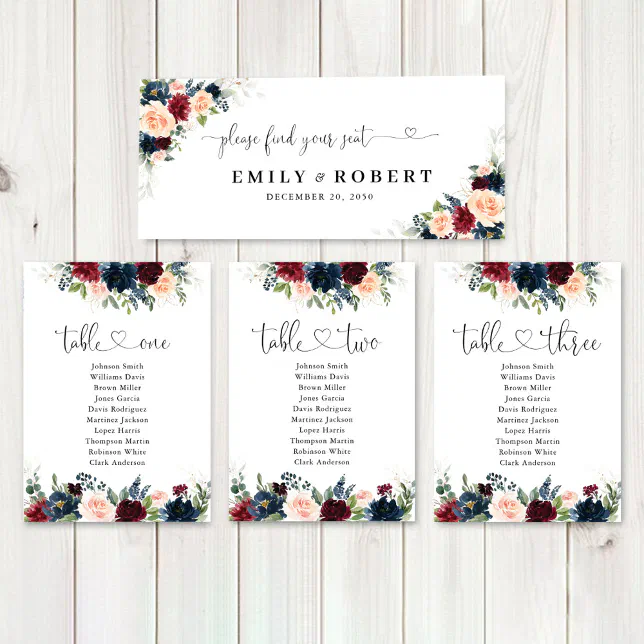 Burgundy and Navy Wedding Head Table Sign | Zazzle