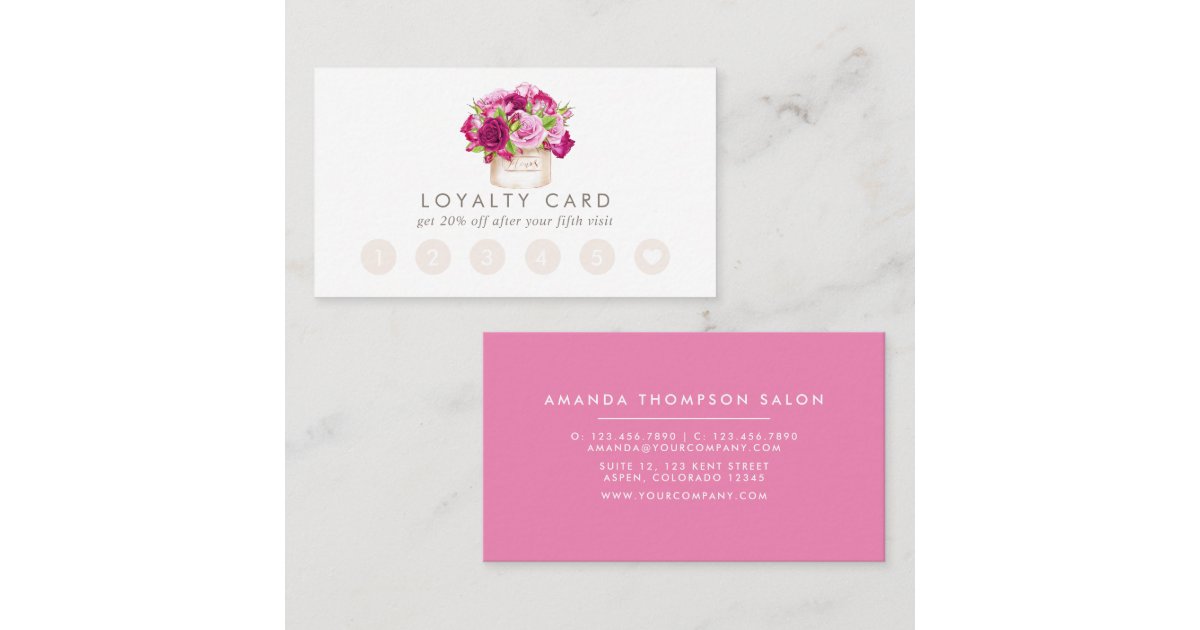 Burgundy and Pink Roses Loyalty Card | Zazzle