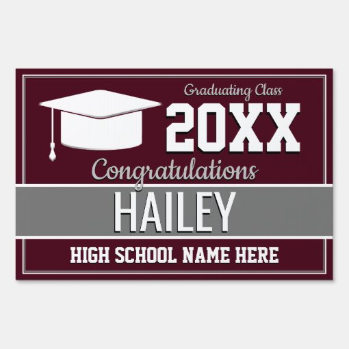 Burgundy and Silver School Colors Graduation Sign | Zazzle
