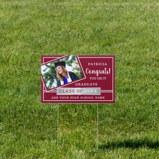 Burgundy And Silver School Colors Photo Graduation Sign | Zazzle