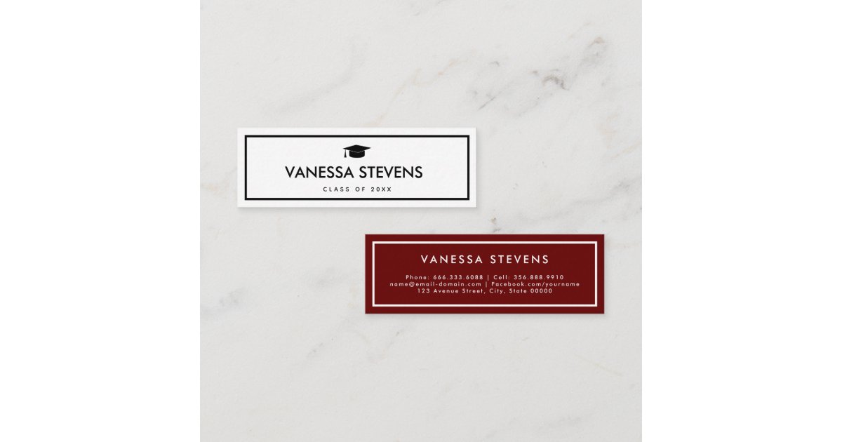 Burgundy and White Classic Graduation Calling Card | Zazzle