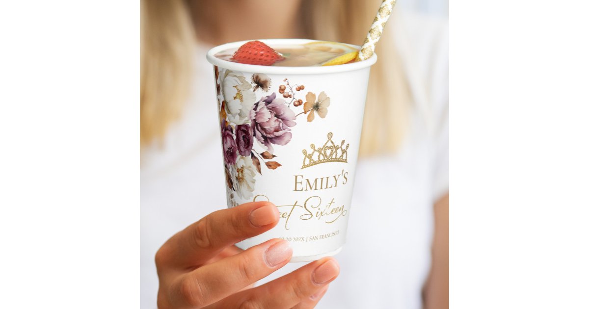 Burgundy Autumn Fall Floral Sweet 16 Paper Cups | Zazzle