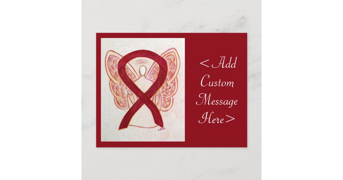 Burgundy Awareness Ribbon Angel Custom Postcard | Zazzle