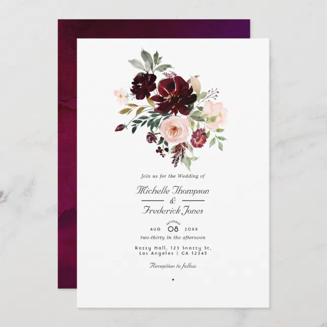 Burgundy Berry & Blush Floral QR Code RSVP Wedding Invitation | Zazzle