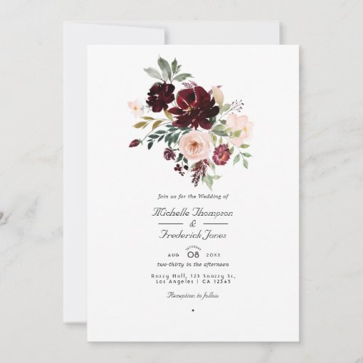 Burgundy Berry & Blush Floral QR Code RSVP Wedding Invitation | Zazzle