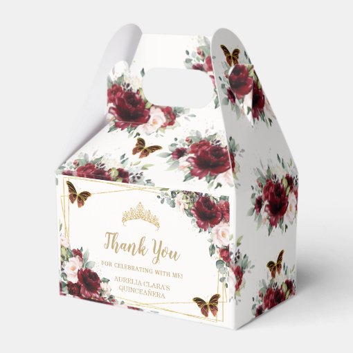 Burgundy Blush Floral Butterflies Gold Tiara Favor Boxes | Zazzle