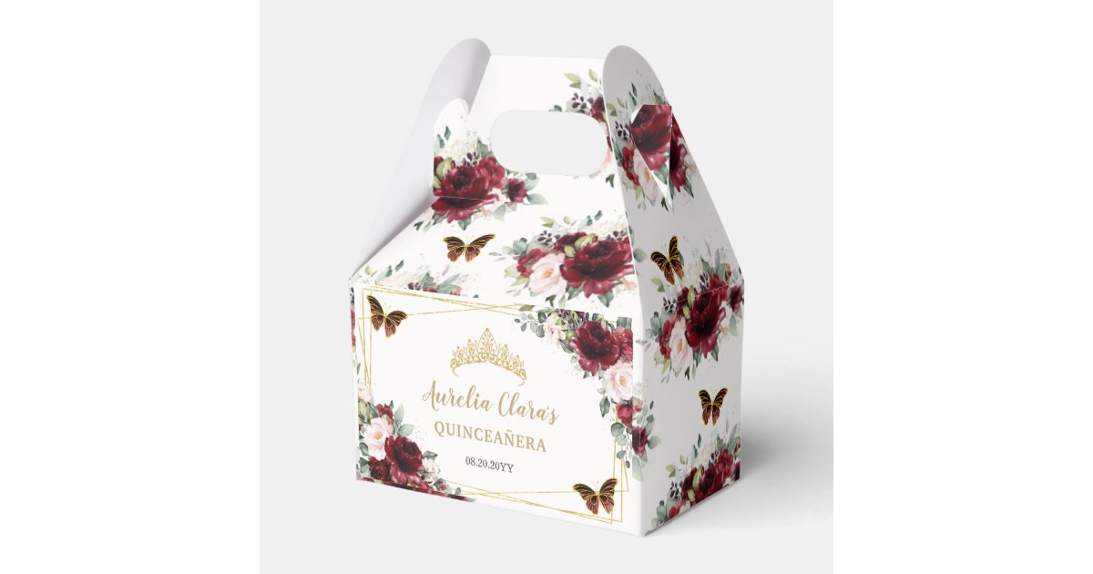 Burgundy Blush Floral Butterflies Gold Tiara Favor Boxes | Zazzle