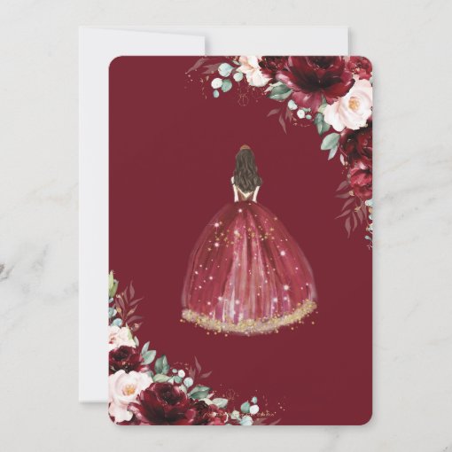 Burgundy Blush Floral Flowers Arch Quinceanera Invitation | Zazzle