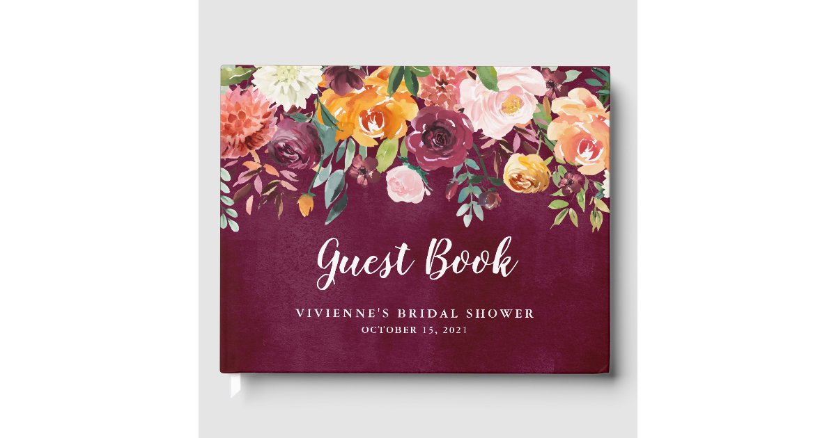 Burgundy Blush | Floral Party Guest Book | Zazzle
